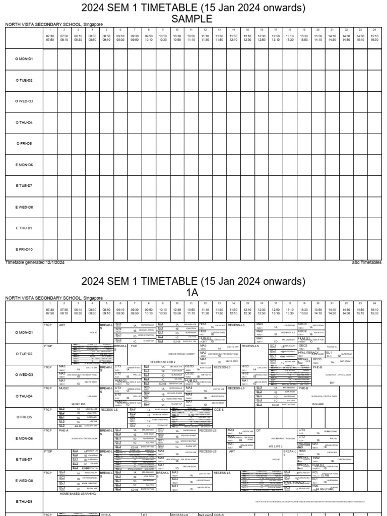 2024 Sem 1 Timetable CLASS 15 Jan 2024 | PDF | Singapore | World Politics