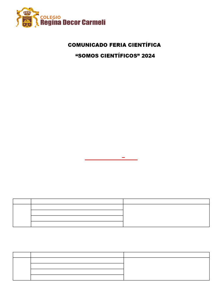 Comunicado Feria Científica 2024 - 2do Grado | PDF