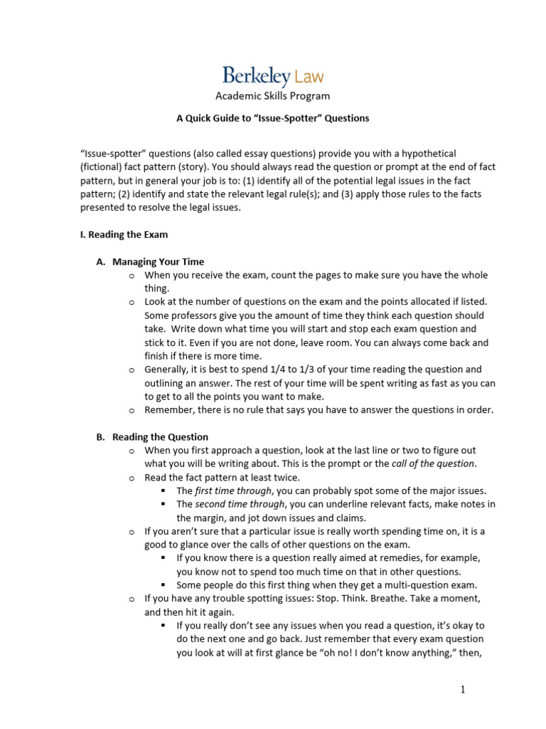 Guide to Issue-Spotter Exams | PDF | Reason | Cognition