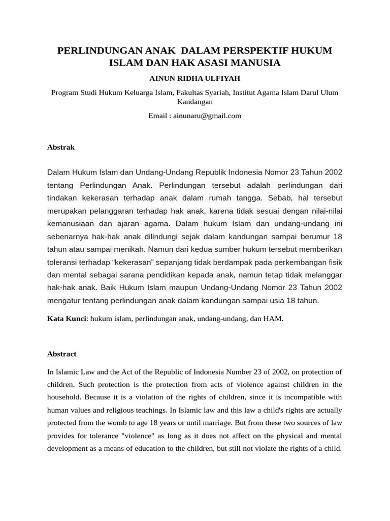 Perlindungan Anak dalam Hukum Islam dan HAM | PDF