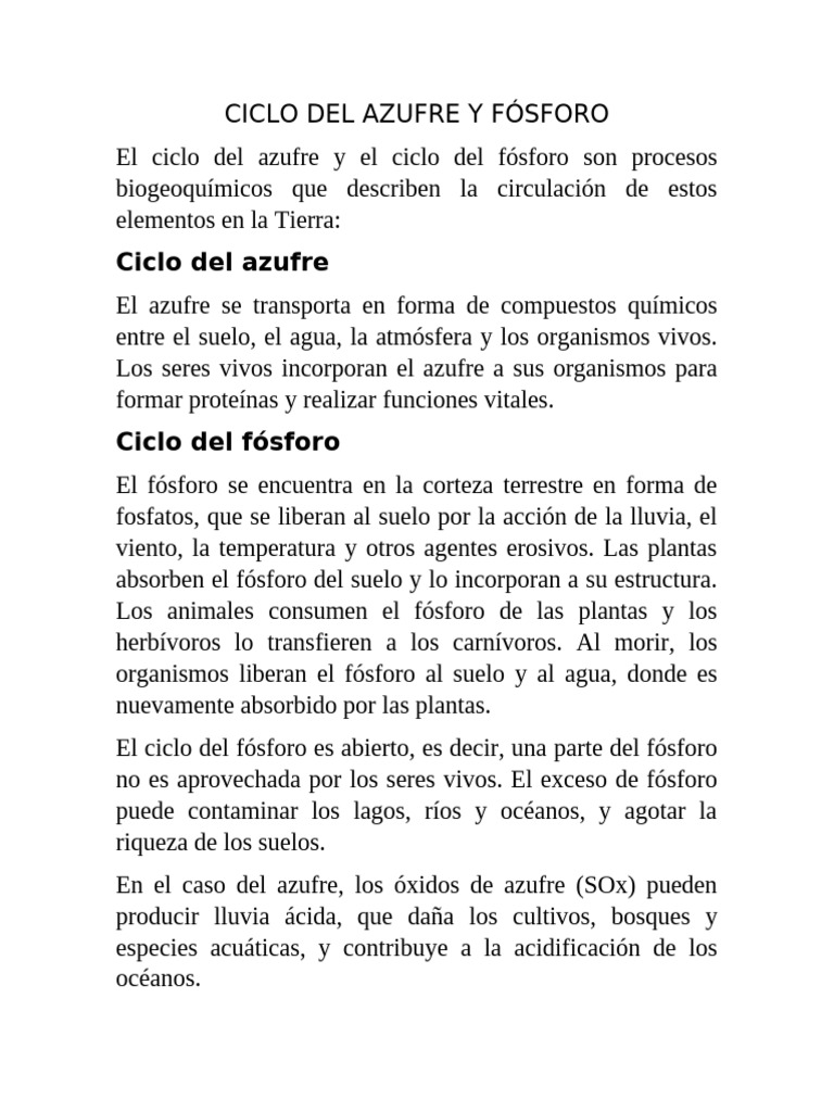 Ciclo Del Azufre y Fósforo | PDF