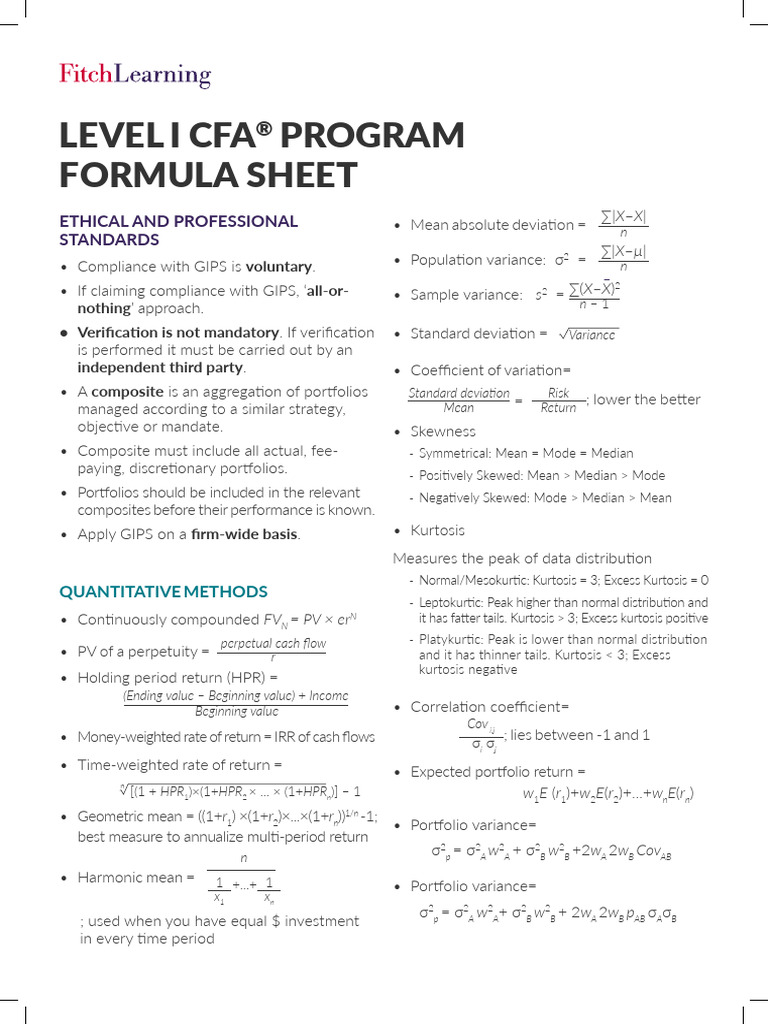 CFA Level 1 Quantitative Methods Formulas | PDF | Revenue | Business