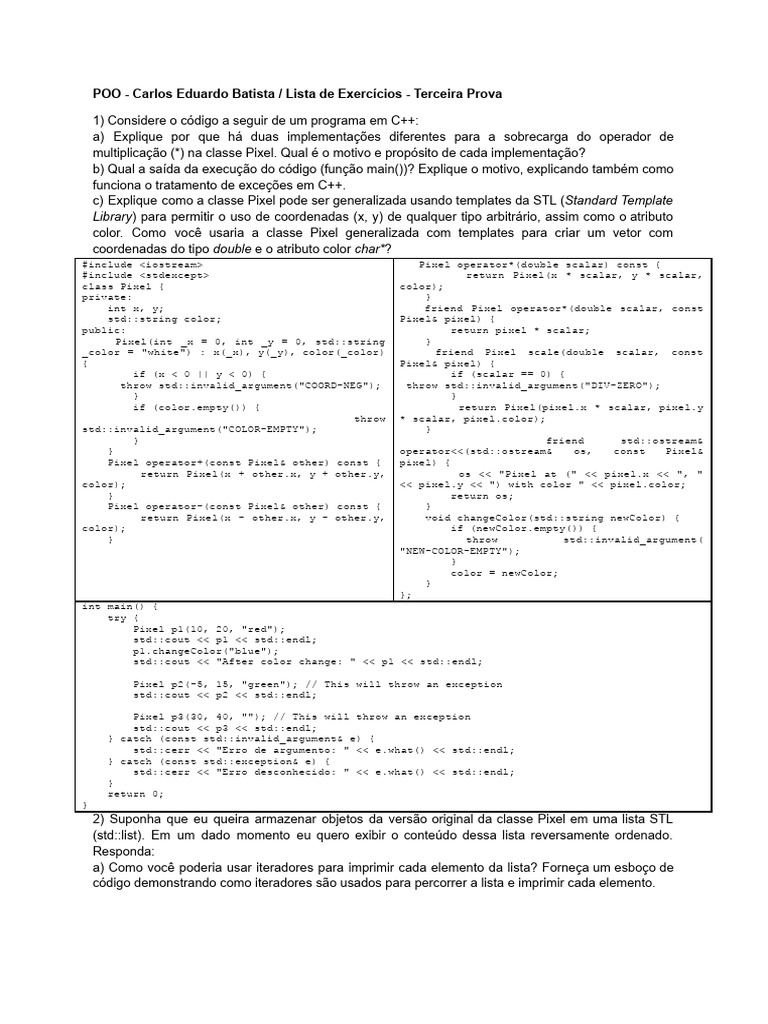 Lista Terceira Prova - POO - 2024.1 | PDF