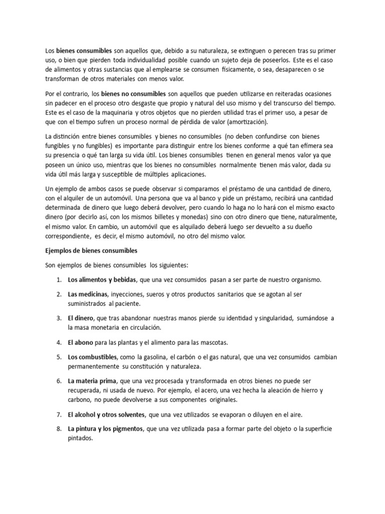 Bienes Consumibles y No Consumibles | PDF | Bienes | Dinero