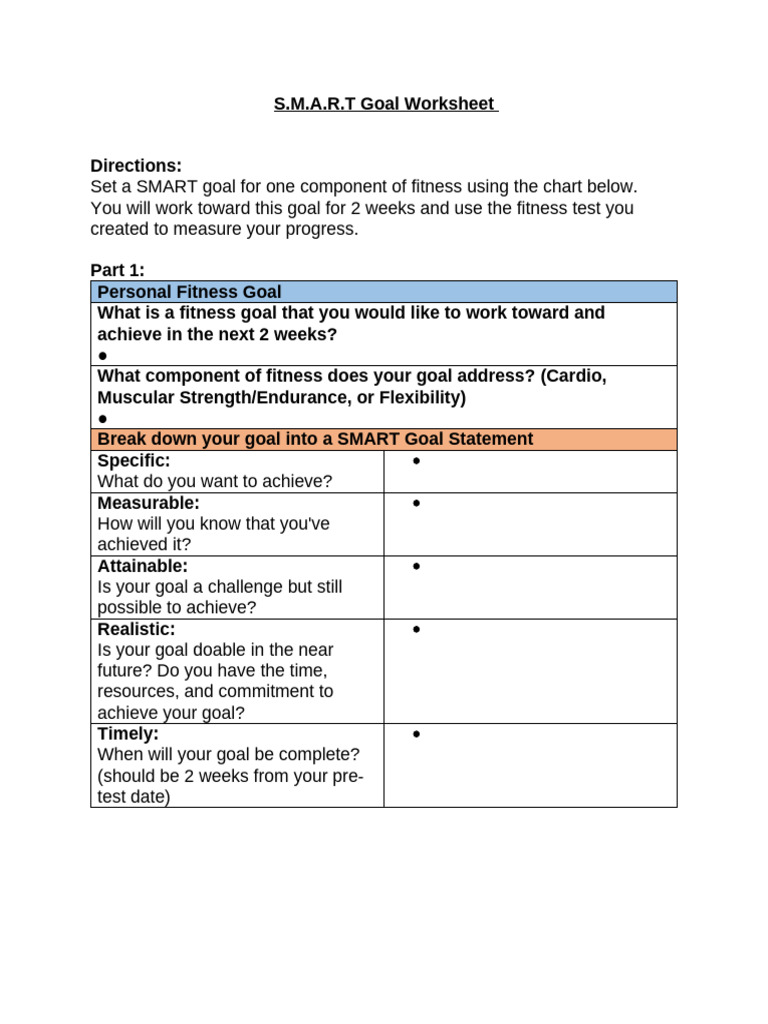 Smart Goal Worksheet | PDF