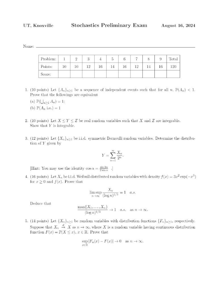 Stochastics Exams | PDF | Functions And Mappings | Mathematical Objects