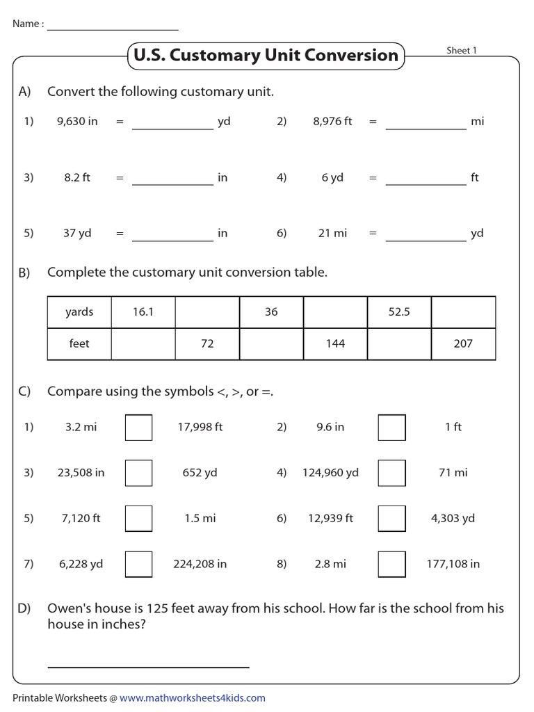 Customary Unit Conversion Practice With KEY | PDF | Yard | Foot (Unit)