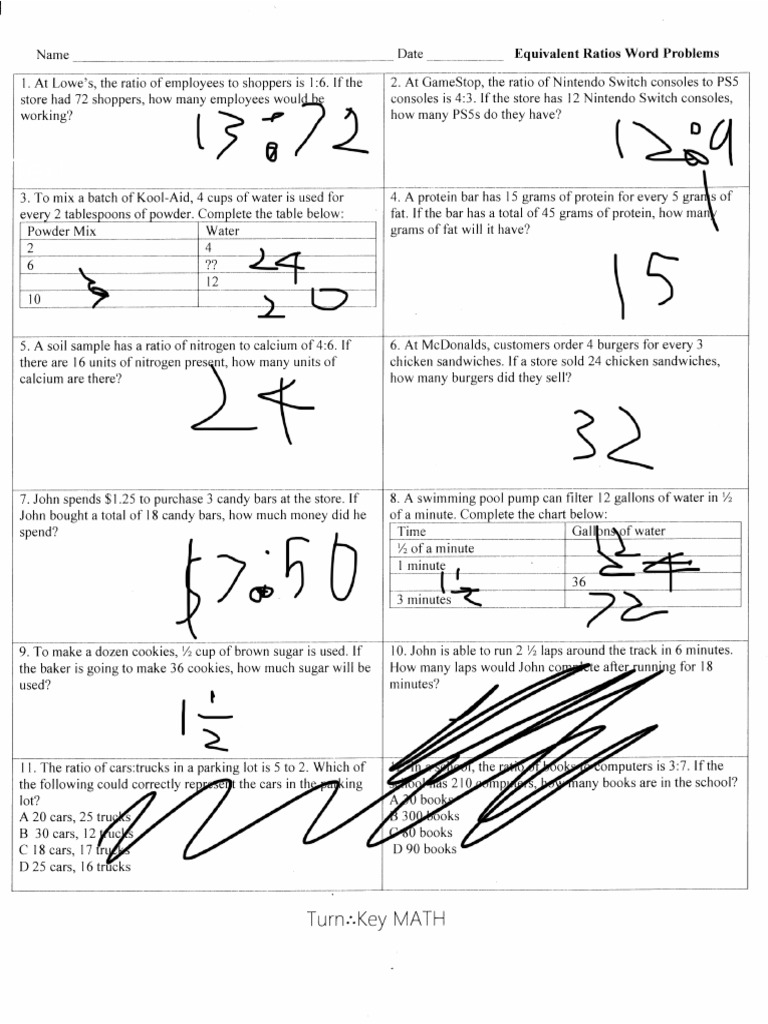 Equivalent Ratio Word Problems | PDF