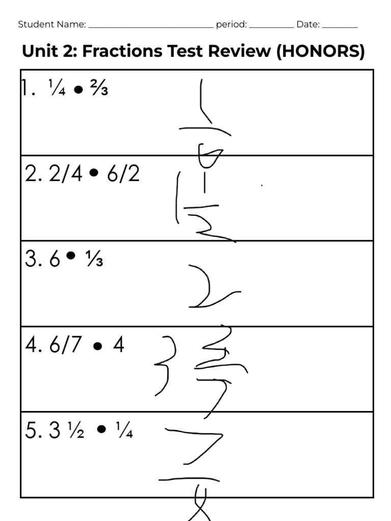 Unit 2 - Fractions Test (HONORS) | PDF