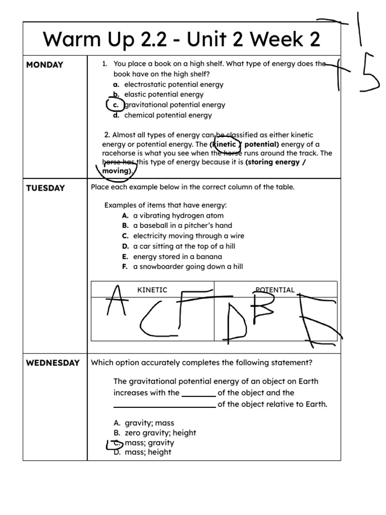 WU 2.2 - Unit 2 Week 2 | PDF | Potential Energy | Gravity