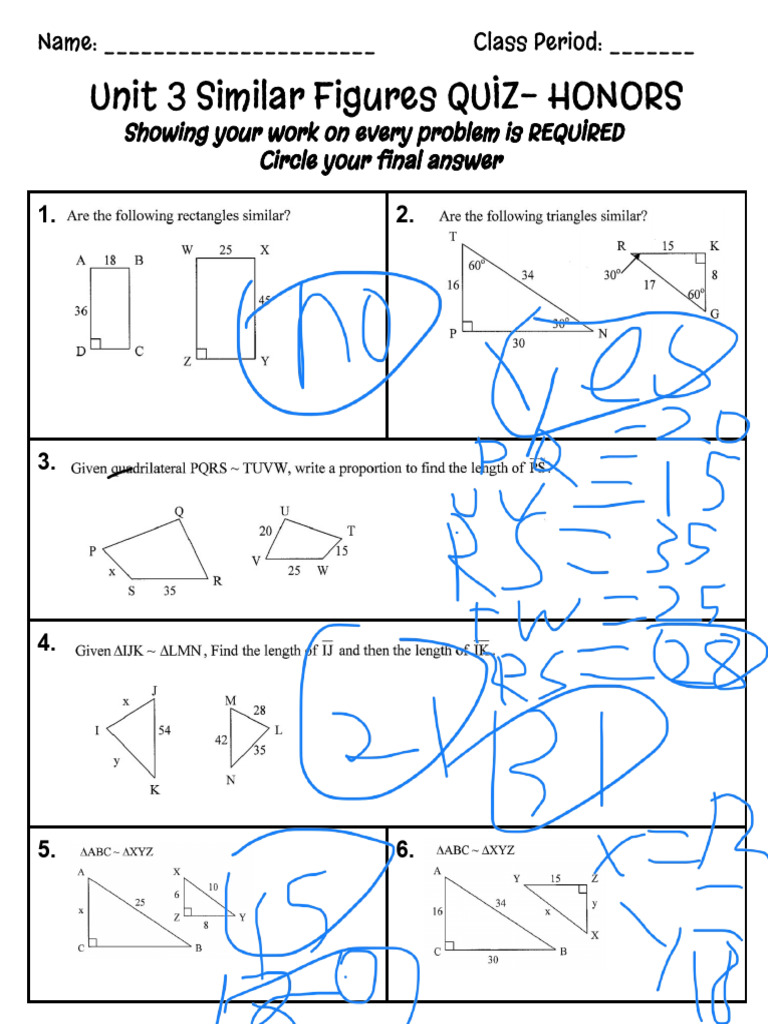 HONORS Similar Figures QUIZ Work Mat | PDF