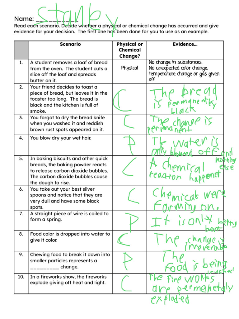 Physical vs. Chemical Changes Quiz | PDF | Breads | Water