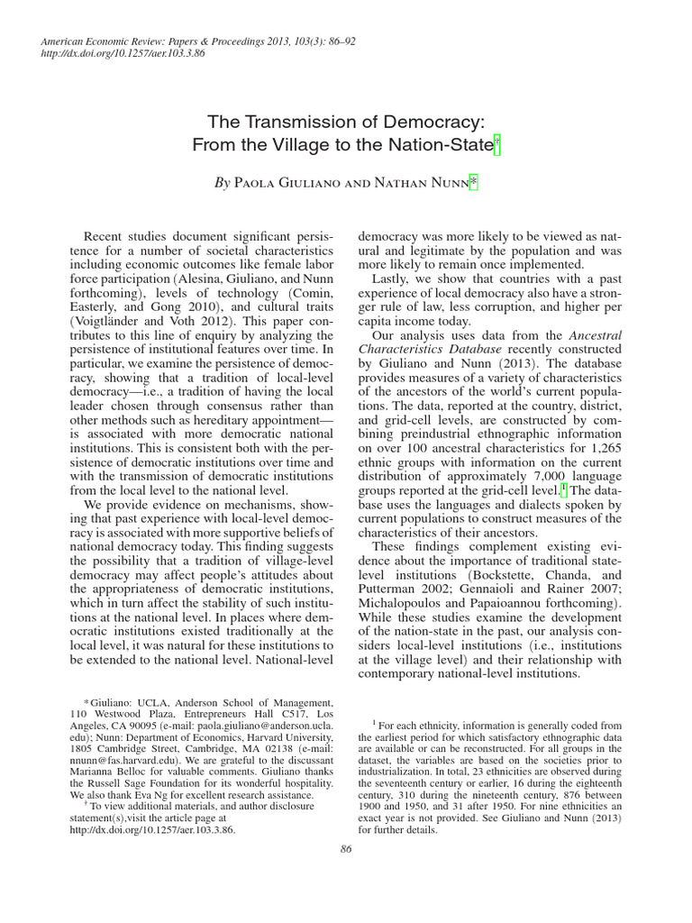 Nathannunn The Transmission of Democracy From The Village To The Nation ...