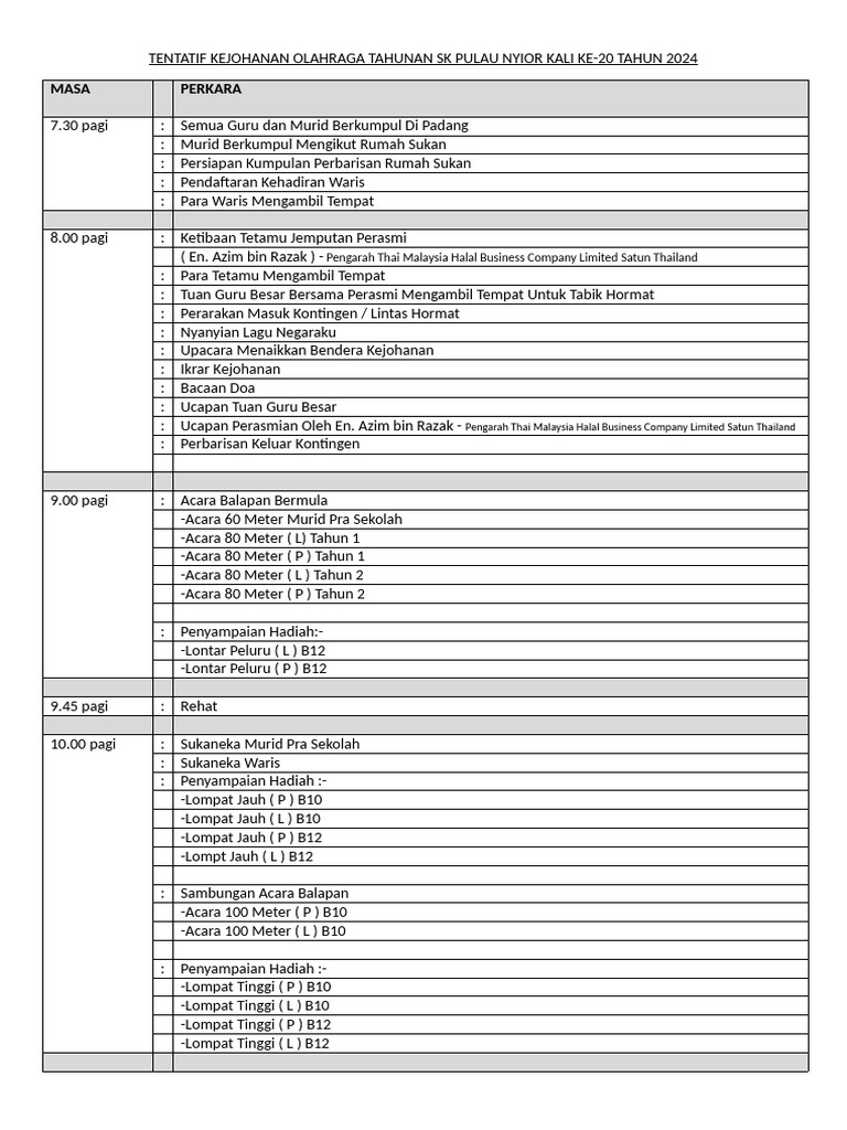 Tentatif Kejohanan Olahraga Tahunan | PDF