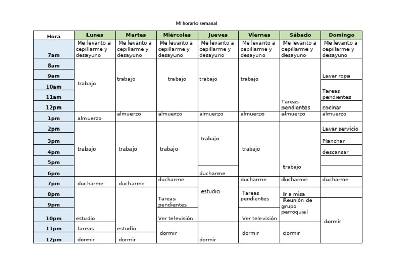 MI HORARIO SEMANAL - Sandra Quiroga | PDF