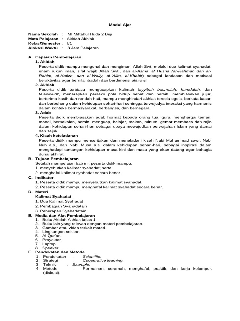 Modul Ajar Akidah Akhlak Bab 1 | PDF