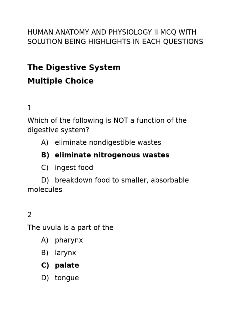 Human Anatomy and Physiology II MCQ With Solutions | PDF | Lung | Axon