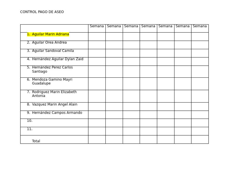 Control Pago de Aseo | PDF