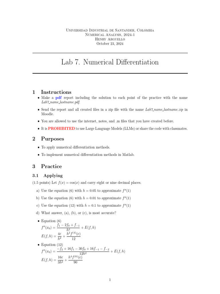 Lab7 NumericalDifferentiation | PDF | Analysis | Mathematical Relations