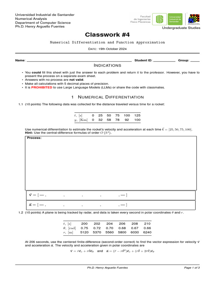 Classwork 4 | PDF | Acceleration | Velocity