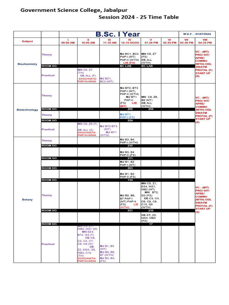 BSC Time Table 2024 25 | PDF