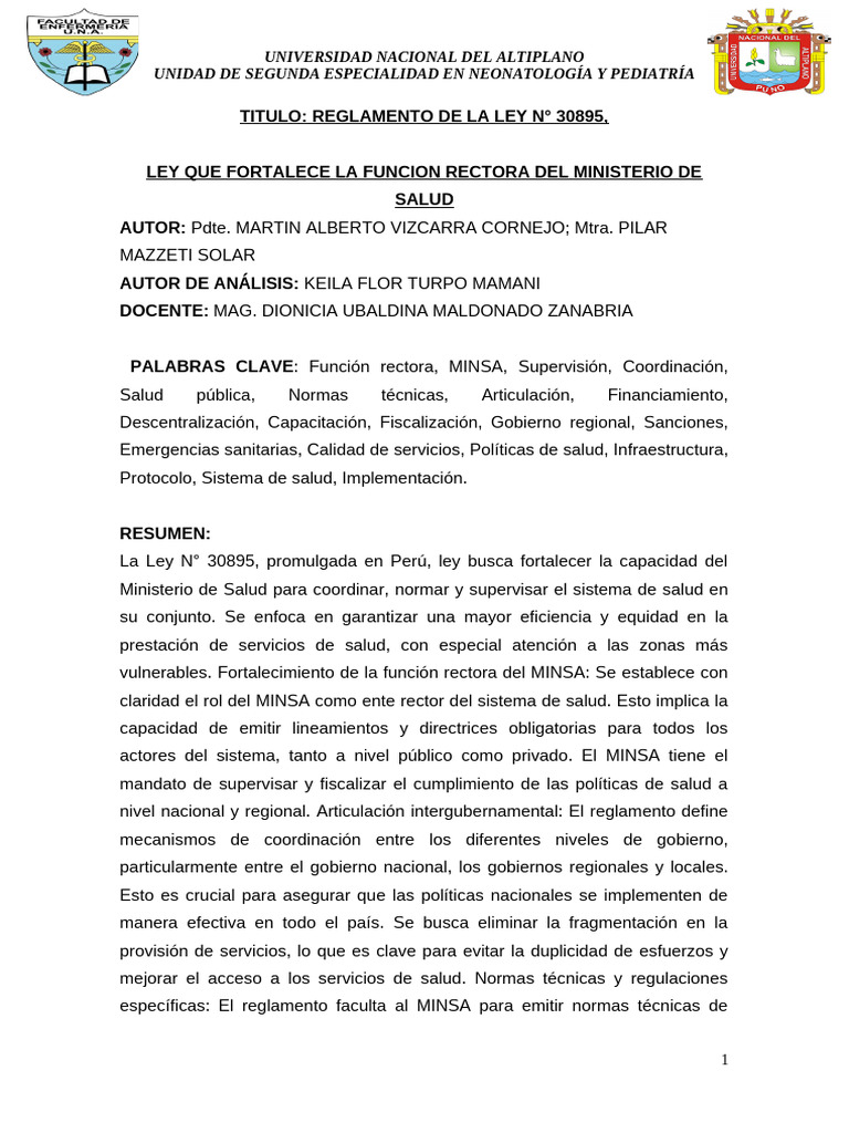 Reglam Ley Fort Func Rectora - DS 030-2020-SA | PDF | Regulación