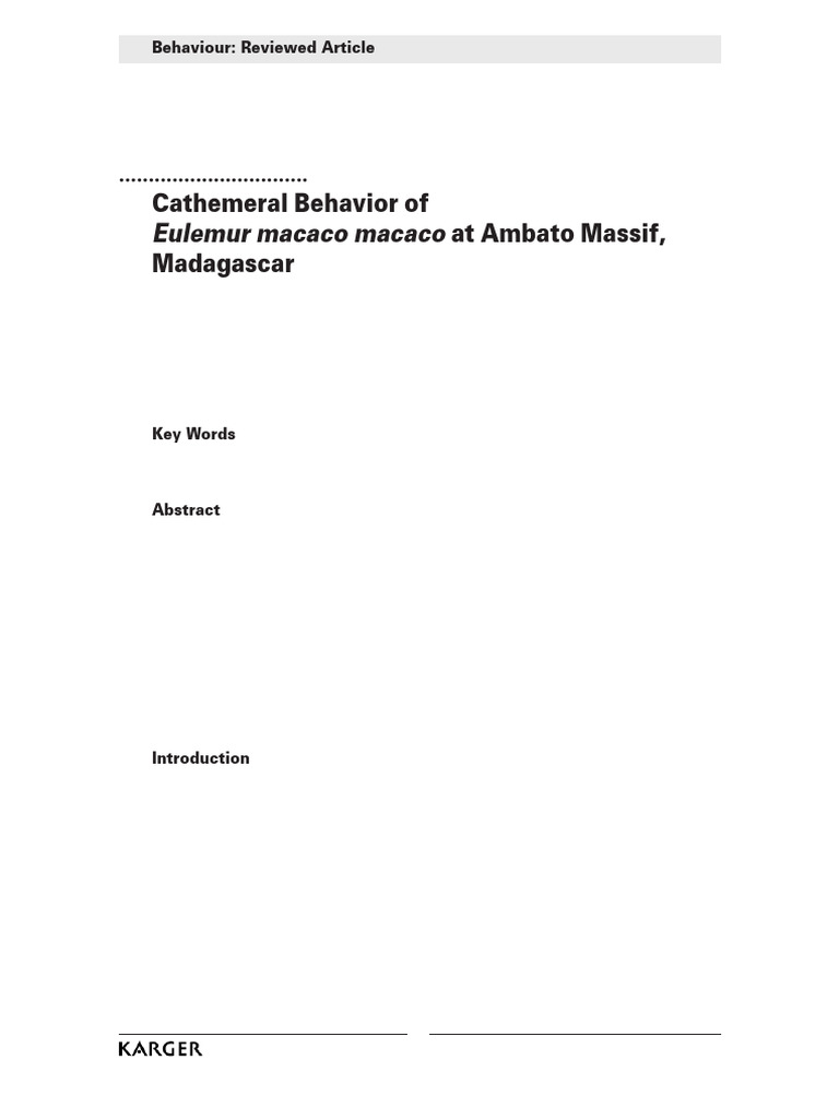 Cathemeral Behavior of Black Lemurs | PDF | Ethology | Zoology