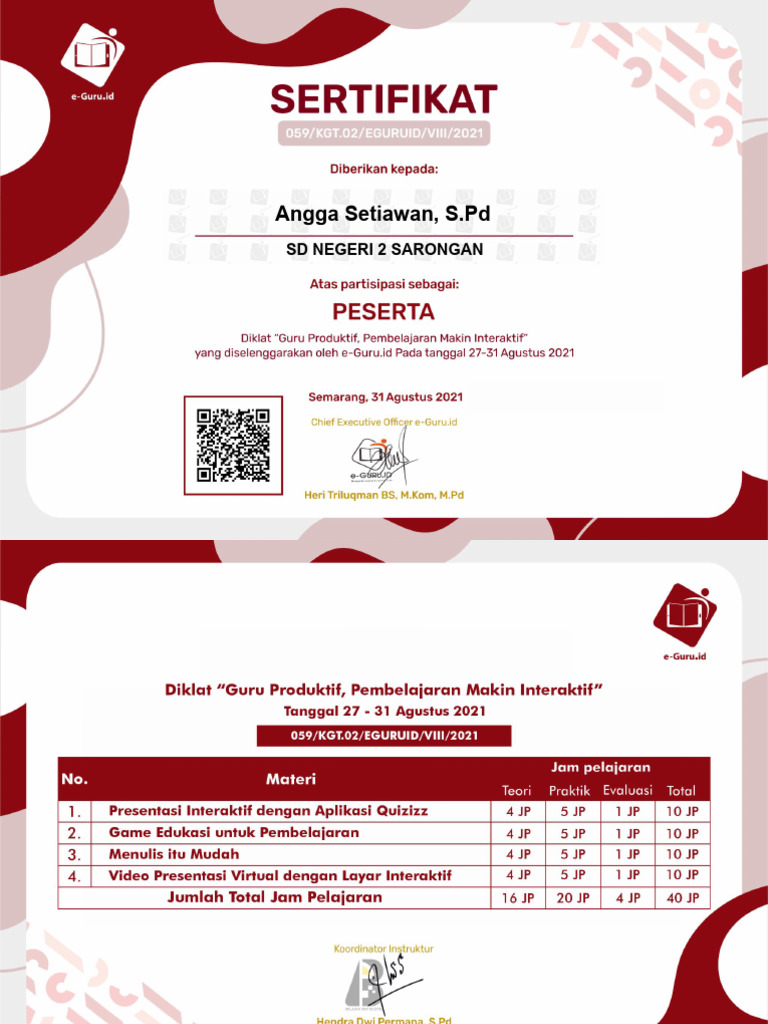 Angga Setiawan, S.PD - SERTIFIKAT DIKLAT GURU PRODUKTIF PEMBELAJARAN MAKIN INTERAKTIF 40JP | PDF