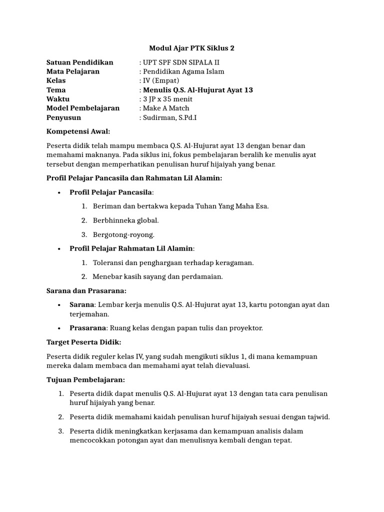 Modul Ajar PTK Siklus 2 | PDF