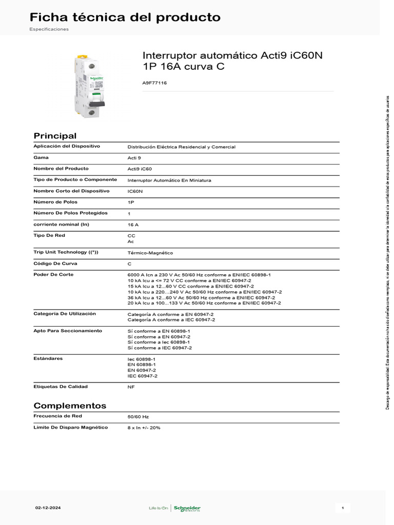 Schneider Electric - Acti-9-iC60 - A9F77116 | PDF | Ingenieria ...