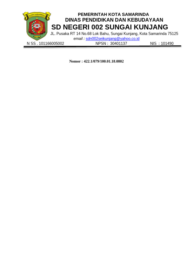 Kop Surat SD 002 Sungai Kunjang | PDF