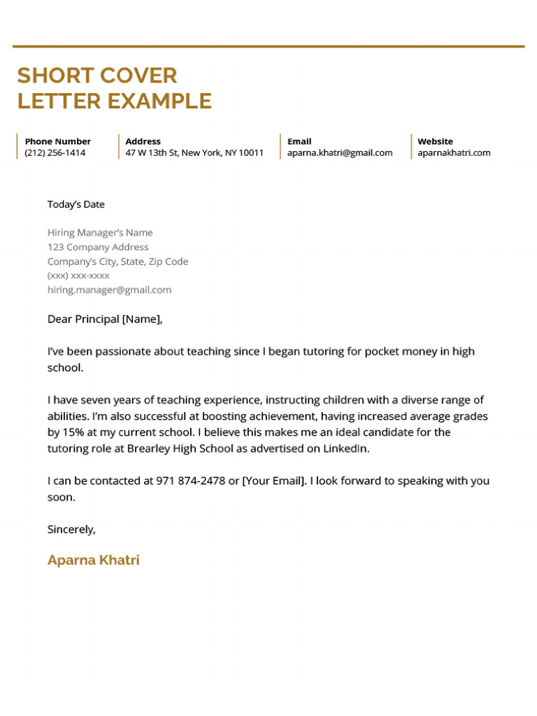 Short Cover Letter Template | PDF