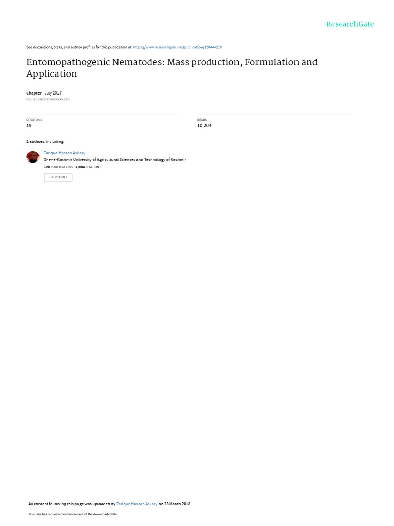 Entomopathogenic Nematodes Mass Production Formula | PDF