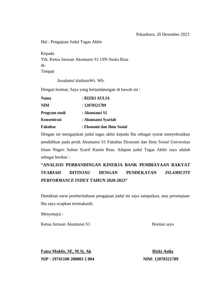 Pengajuan Judul Tugas Akhir Akuntansi | PDF