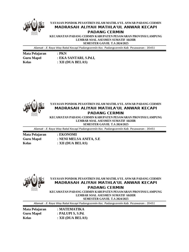 Sampul Soal Ma | PDF