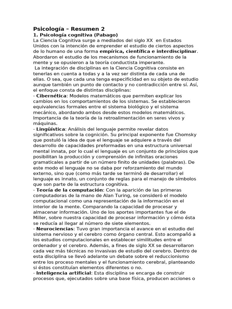 Psicología - Resumen 2 | PDF | Mente | Sicología