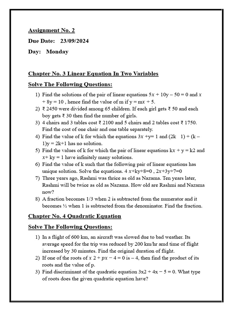 Assignment No. 2 | PDF | Equations | System Of Linear Equations