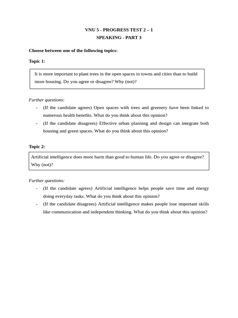 Progress Test 2 - Speaking | PDF