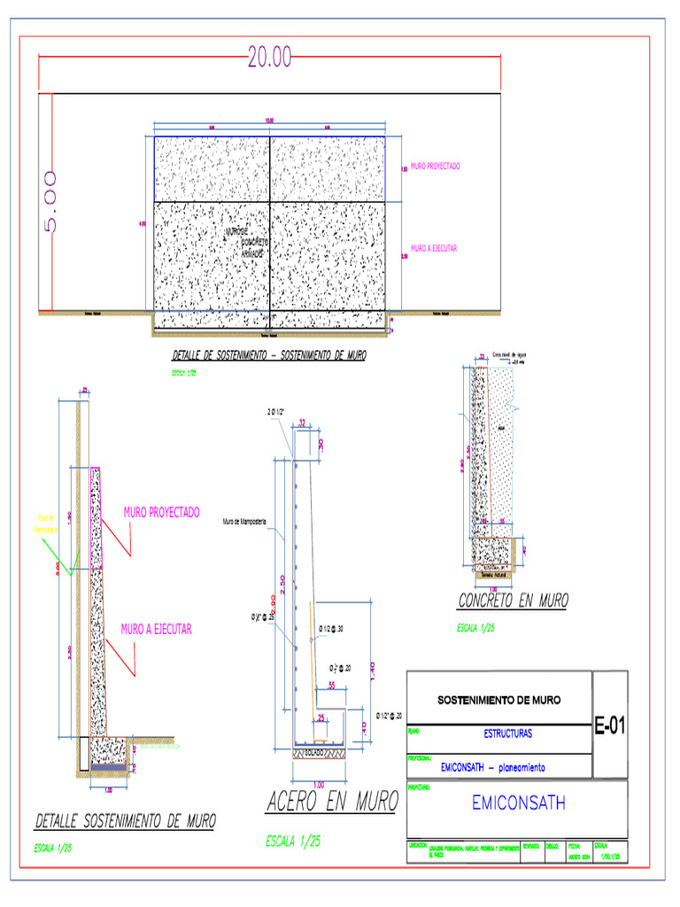 Sostenimiento de Muro - Plano Detalle Estructural | PDF