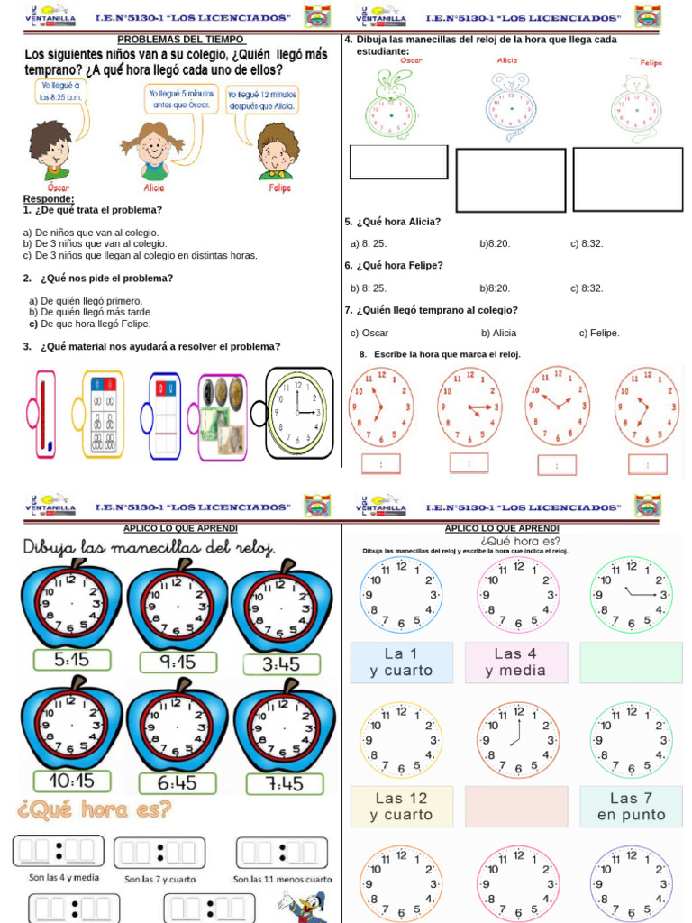 Ejercicios de Reloj para Niños | PDF