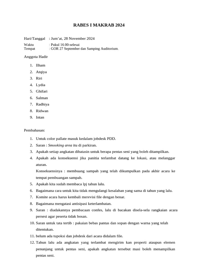 Notulensi Rabes 1 Makrab 2024.. | PDF