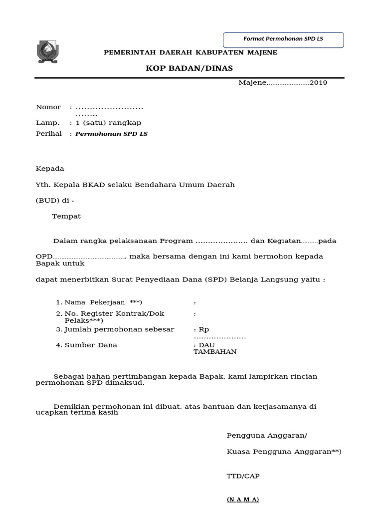 1 Format Permohonan SPD LS | PDF