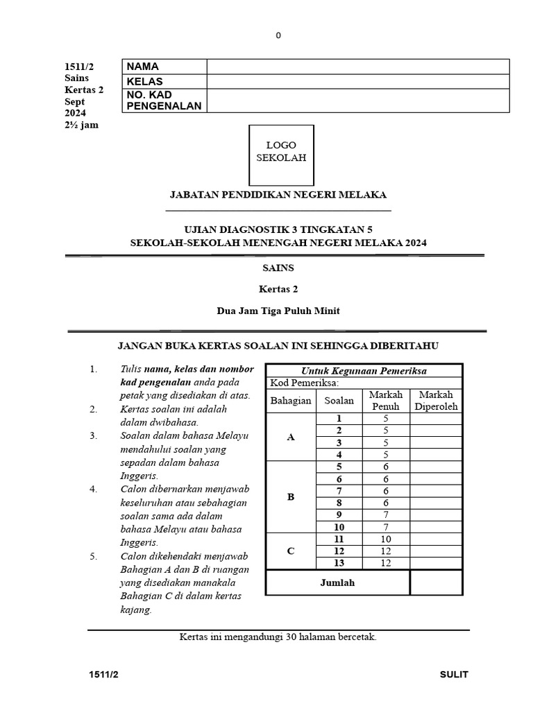 Kertas 2 Ud3 Sains 1511 2024 | PDF