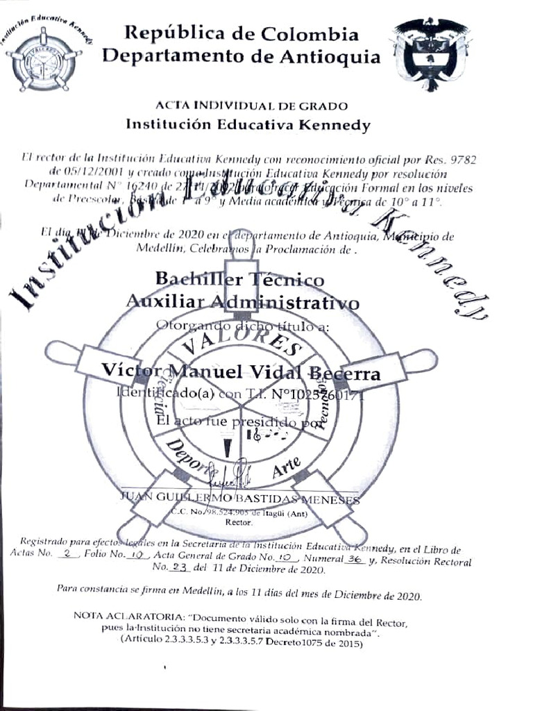 Acta de Grado de Víctor Manuel | PDF