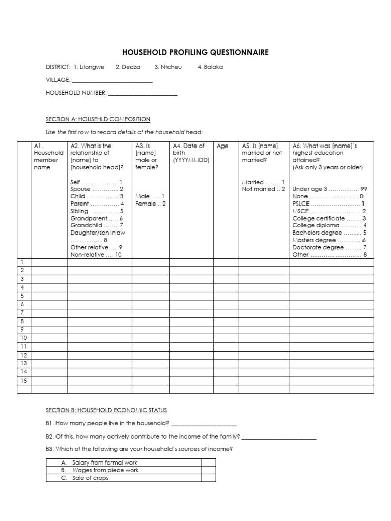 Extended Household Questionnaire 2.0 | PDF