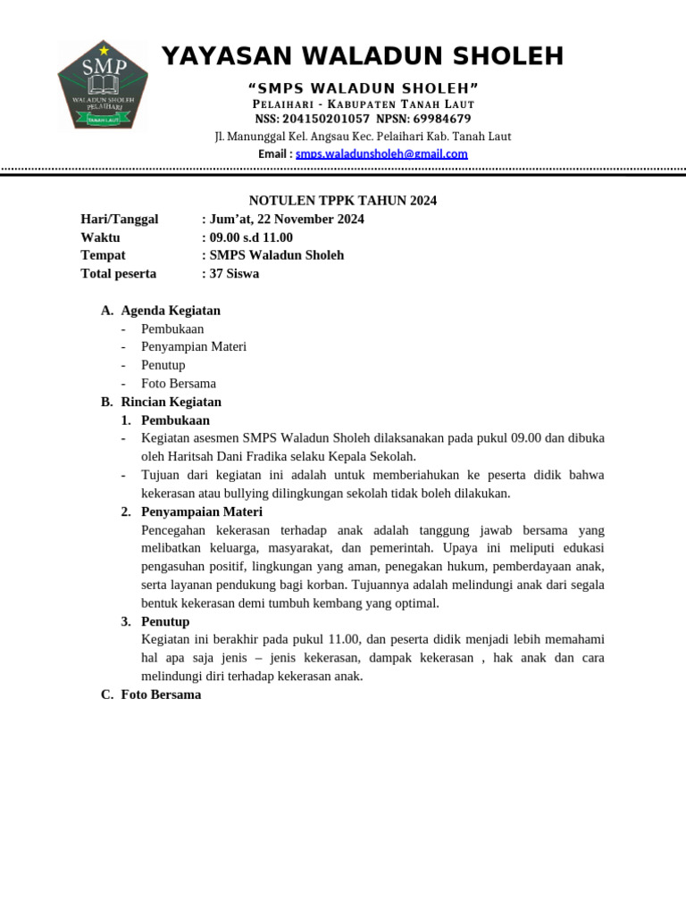 Laporan TPPK 2024 | PDF