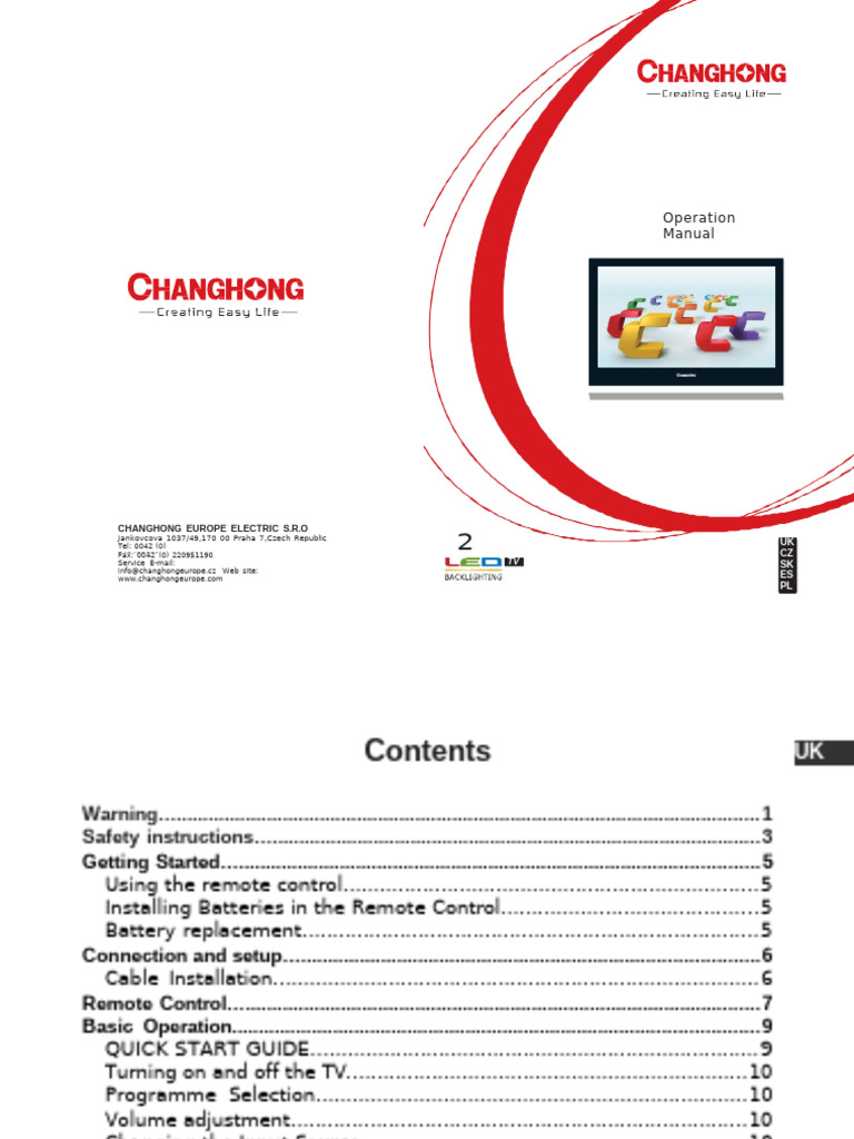 Manual 347030 Changhong Ef24 f898sd Led TV 61 CM 24 Inch DVB T DVB C DVB S Full HD PVR Ready Ci ...