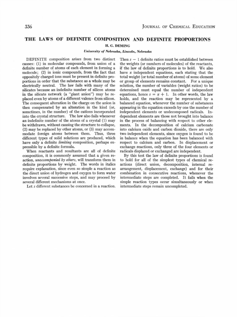 Deming 1942 The Laws of Definite Composition and Definite Proportions ...