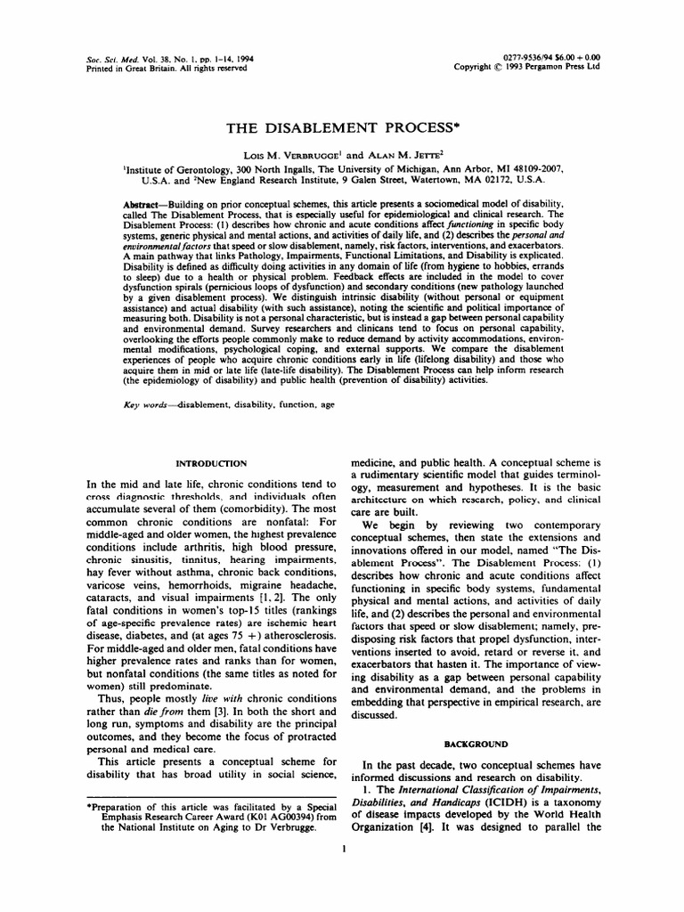 The Disablement Process | PDF | Disability | Chronic Condition