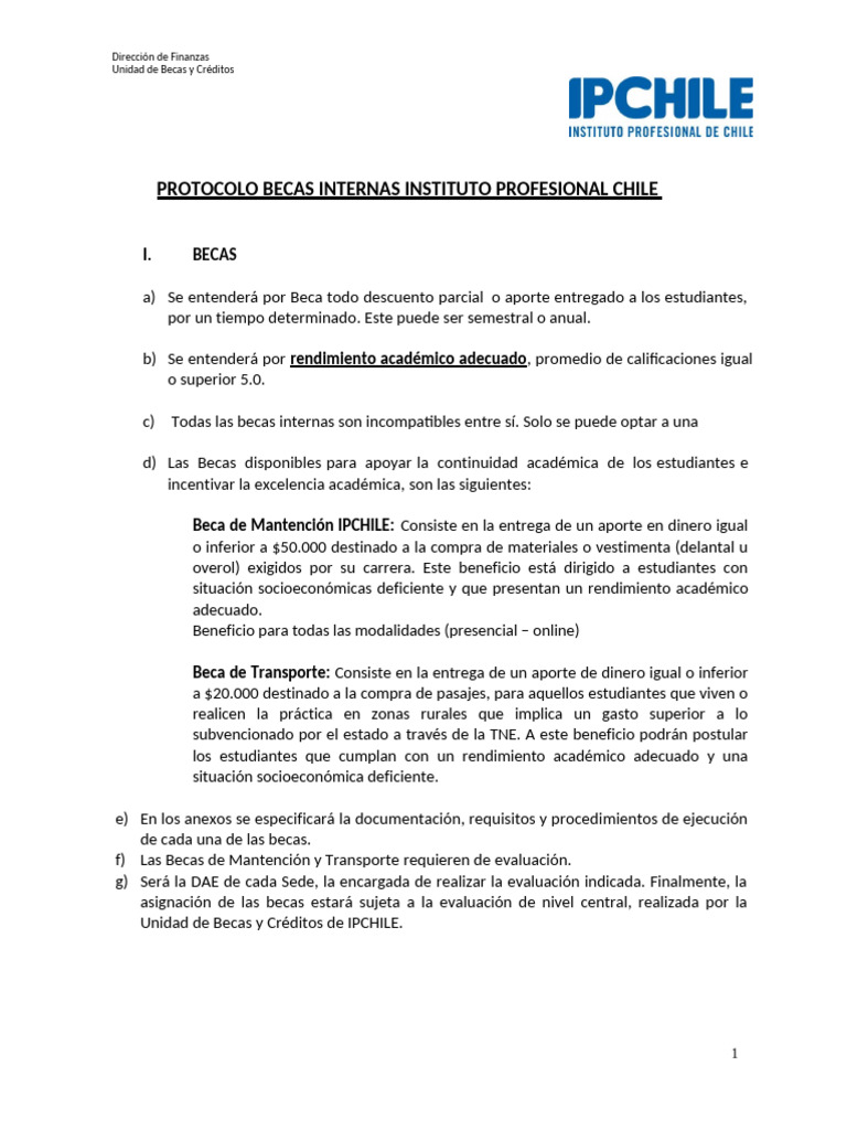 Protocolo Becas Internas Ipchile 2do Semestre Pag Web 2024 | PDF